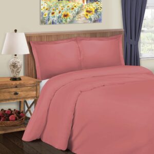 superior cotton blend duvet cover set, solid design, 1 duvet cover with button closure, 2 pillow shams, soft plush bedding basics, sateen weave, king/california king, blush