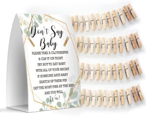 don't say baby set - one 5x7 sign and 50 mini clothespins, baby shower games, baby shower decoration, gender neutral baby shower - msjb010