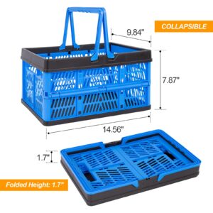 TeukRiGa 3 Packs 20L Collapsible Shopping Basket With Handle, Collapsible Reusable Plastic Basket, Foldable Storage Crates