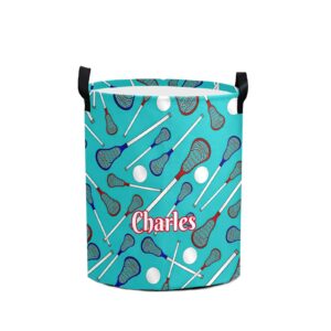 personalized lacrosse sticks pattern laundry basket with name waterproof foldable storage bin for bathroom home office cloth