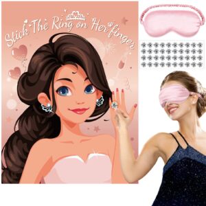 42 pcs pin the ring on the bride bridal shower bachelorette party night game bridal party games pin the ring game with rose gold bridal poster ring stickers blindfold for women wedding engagement