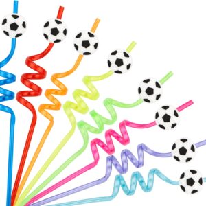 24pcs soccer party straws for soccer party favors, soccer ball themed party decorations reusable soccer themed straws for sports party supplies for kids boys girls