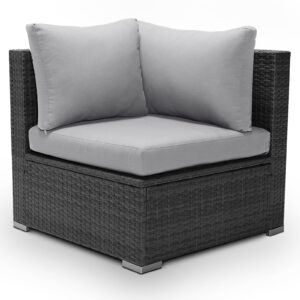 bulexyard 1 piece pe rattan patio furniture corner sofa with thick cushions outdoor wicker seating for backyard, deck, garden, balcony (light grey)