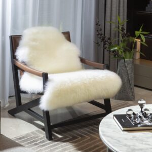 mh mylune home genuine sheepskin rug, new zealand natural sheepskin throw, luxury fluffy sheepskin seat/chair cover, real shearling rug soft, lambskin rug for bedroom/living room, 2' x 3' ivory white