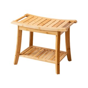 forevich bamboo shower bench stool with storage shelf waterproof shower chair spa bath seat excellent for indoor use natural