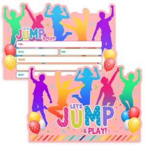 simimi art 30 bounce house or jumping party invitations with envelopes - trampoline jump birthday invite - trampoline birthday party (pink)