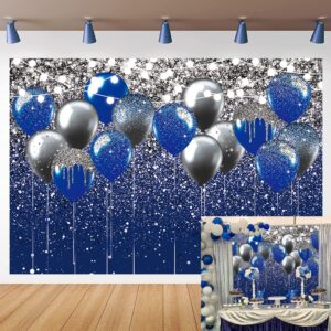 royal blue glitter backdrop blue and silver black balloon sequin photography background for birthday wedding graduation prom party banner decoration photo props (8x6ft)