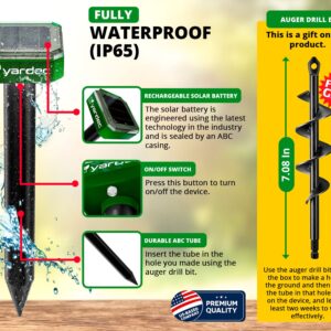 YARDEC Gopher Repellent Ultrasonic Solar Powered (8-Pack) - Easy To Use Solar Mole Repellent Ultrasonic With an Auger Drill Bit - IP65 Waterproof Sonic Repeller Stakes For Groundhog, Vole, Snake, etc.