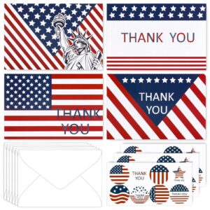 anydesign 32 pack patriotic thank you cards with envelopes stickers american flag greeting cards 4th of july usa note cards for party essentials independence day and all occasions