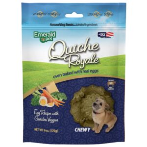 emerald pet quiche royale premium training dog treats — healthy and tasty natural dog chews made with real eggs — limited ingredient dog treats made in the usa — garden veggie treats, 6 oz