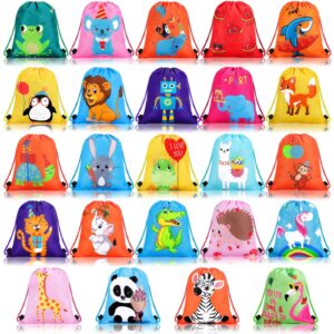 shappy 24 pack drawstring party favors bags cartoon animal candy goodie for boys birthday kids gift return girls supplies