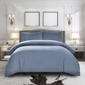 pure bedding duvet cover queen [3-piece, ash blue] - 1 comforter protector with zipper flap and 2 pillow shams - hotel luxury 1800 brushed microfiber - ultra soft, cool and breathable comforter cover