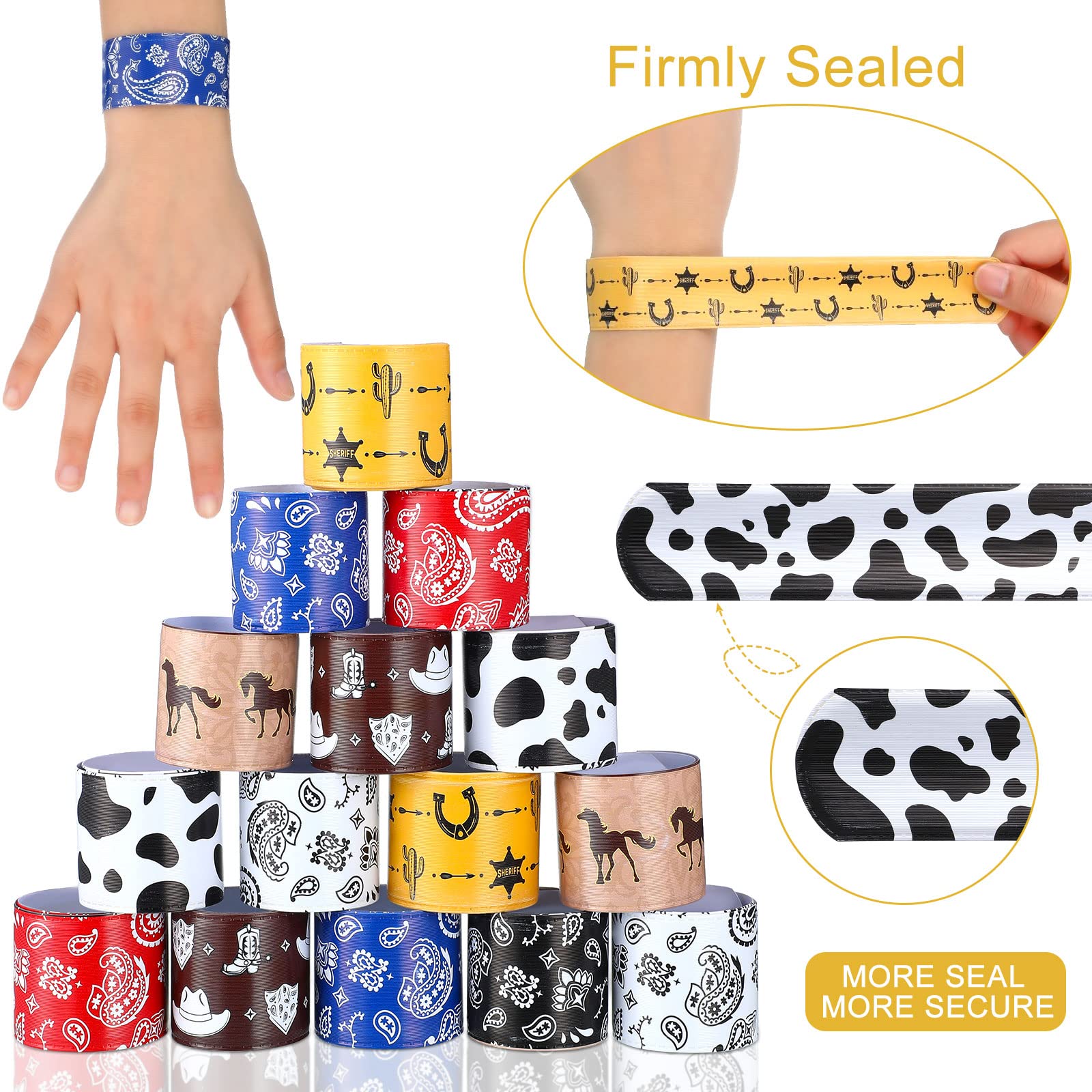 48 Pack Western Party Slap Bracelets Cowboy Cowgirl Bracelets Horse Wristbands for Western Themed Parties Kids Birthday Party Favors Supplies Decorations, 8 Styles