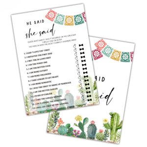 bridal shower games, fiesta mexican bridal shower decorations, he said she said cards for bridal shower bachelorette party, wedding engagement party, set of 30 game cards (a10)