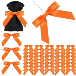 100 pieces twist bow satin twist tie bows 5/8 inch bows for halloween wedding crafts wrapping small bows candy treat bags decoration(torrid orange,5/8 inch)