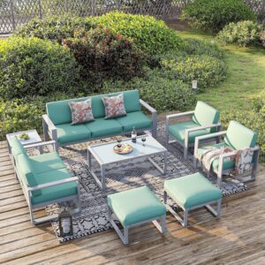 Green4ever Patio Furniture Aluminum Outdoor Loveseat, All-Weather Patio Sofa Modern Metal Couch Chair with Removable, Water-Resistant Cushions (White)