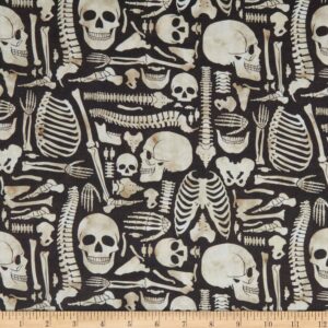 springs creative halloween boney yard black, fabric by the yard