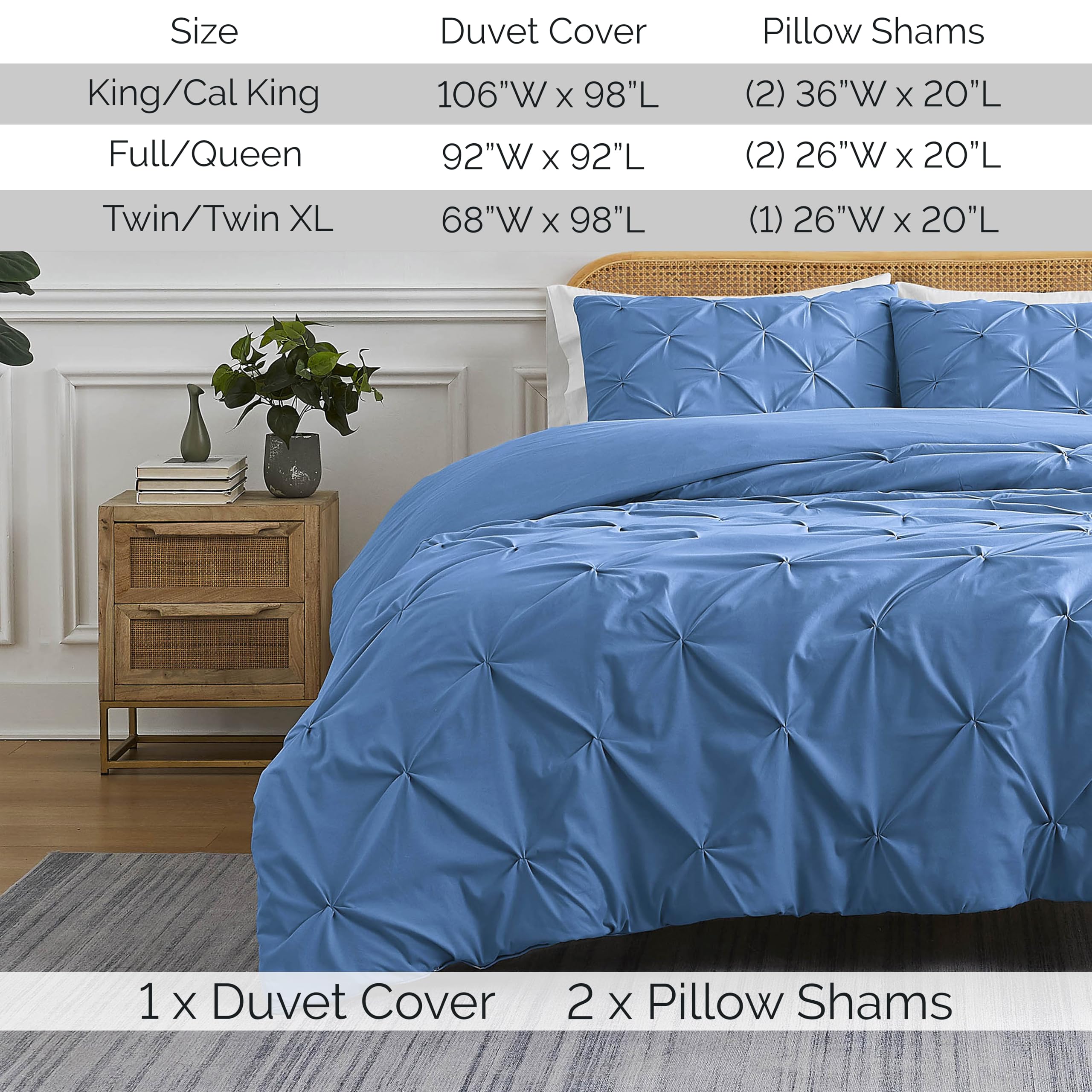 Southshore Fine Living, Inc. Pinch Pleated Pinktuck Duvet Cover Bedding Set with Zipper and Corner Ties, Soft Cozy Bedspread 2-Piece with one Matching sham, Coronet Blue, Twin/Twin XL