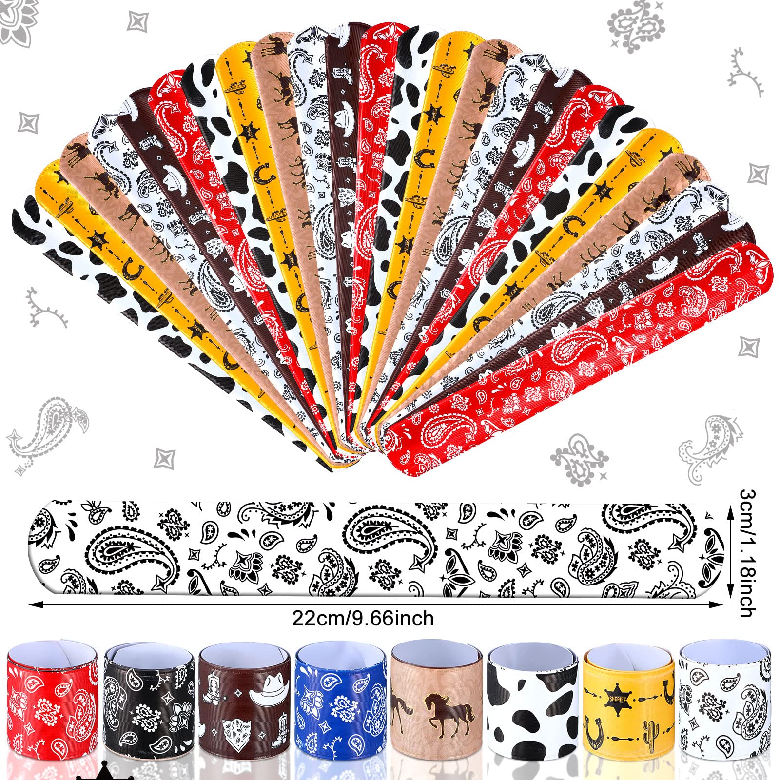 48 Pack Western Party Slap Bracelets Cowboy Cowgirl Bracelets Horse Wristbands for Western Themed Parties Kids Birthday Party Favors Supplies Decorations, 8 Styles