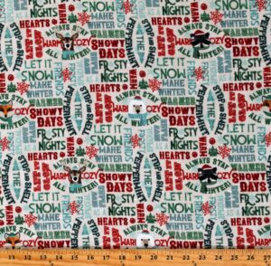 flannel christmas words phrases holidays animals snowflakes christmas trees warmin' up winter cotton flannel fabric print by the yard (f24187-11creammulti)