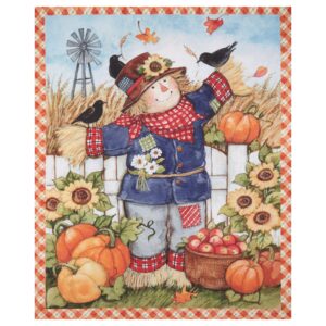 springs creative harvest scarecrow 36" panel orange, fabric by the yard