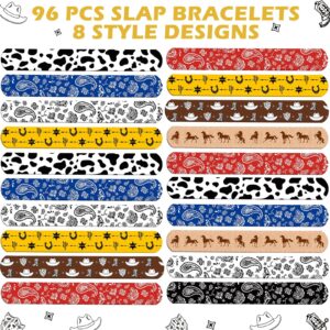 48 Pack Western Party Slap Bracelets Cowboy Cowgirl Bracelets Horse Wristbands for Western Themed Parties Kids Birthday Party Favors Supplies Decorations, 8 Styles