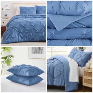 Southshore Fine Living, Inc. Pinch Pleated Pinktuck Duvet Cover Bedding Set with Zipper and Corner Ties, Soft Cozy Bedspread 2-Piece with one Matching sham, Coronet Blue, Twin/Twin XL