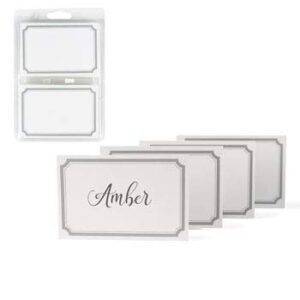 120 pcs double sided place cards - white with a sterling silver border perfect for seating cards, wedding receptions, birthday parties, baby showers, graduations - 3.75 x 2.6 inches