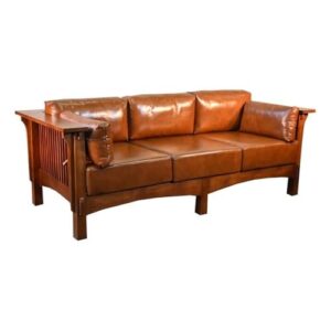 crafters and weavers mission crofter style sofa - solid quarter sawn white oak and leather cushions (russet leather)