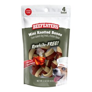 beefeaters dog treats - mini knotted bone 2.5" chicken flavor 4ct, case of 12 | rawhide free real chicken | no artificial flavors digestion-friendly | cleans teeth | training treats