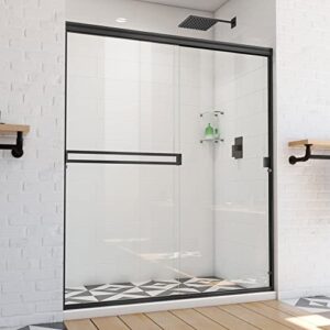 dreamline alliance pro bg 56-60 in. w x 70 3/8 in. h semi-frameless sliding shower door in matte black and clear glass