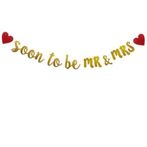 soon to be mr & mrs banner, pre-strung,no assembly required, bachelorette/bridal showers/engagement/wedding party supplies decorations, gold glitter paper garlands backdrops, letters gold betteryanzi