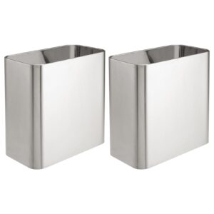 mdesign small metal 2.4 gallon/9 liter trash can wastebasket garbage bin for bathroom, slim rubbish waste bin trashcans for master/guest bath, mirri collection, 2 pack, brushed chrome