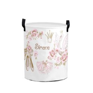 crown princess ballerina personalized laundry hamper with handles waterproof,custom collapsible laundry bin,clothes toys storage baskets for bedroom,bathroom decorative large capacity 50l