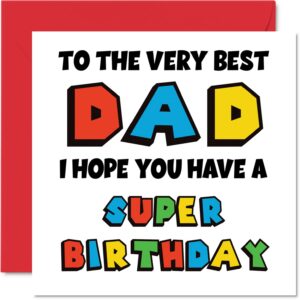 fun birthday cards for dad - super birthday - happy birthday card for dad from son daughter, father video game birthday gifts, 5.7 x 5.7 inch gamer birthday greeting cards for daddy papa