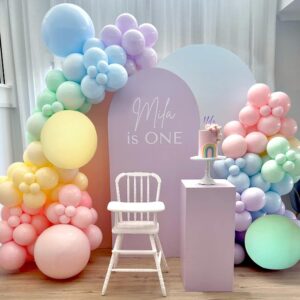 pastel balloons garland arch kit - 132pcs rainbow macaron balloons arch kit in 5" 12" 18" ice cream party balloons for kids birthday wedding bride shower baby shower party decorations