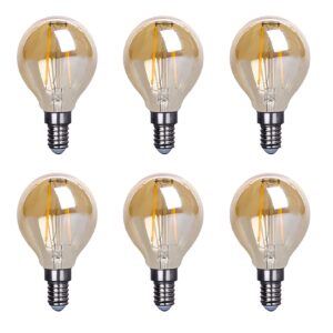 ydjoo g45 led globe filament bulb e14 led bulb 2w dimmable edison filament light bulbs 20 watt equivalent warm white 2700k e14 european base amber glass round decorative vintage light bulb, 6 pack