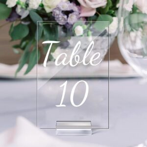 Tuanse 40 Pack White 4 x 6 Inch Acrylic Wedding Table Number 1-40 Clear Wedding Table Stand with Numbers Calligraphy Table Number Holders Table Signs for Wedding Reception Centerpieces Decorations