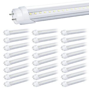 ghiuop 25-pack t8 led bulbs 4 foot tube light, 4ft led shop garage warehouse light, 20w 5000k 2600lm daylight white, fluorescent lights tube replacement, ballast bypass, dual-end powered, clear cover