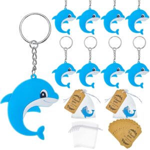 30 sets dolphin party favors dolphin keychains set with 30 dolphin keychains for kids 30 organza bags 30 thank kraft tags for under the sea dolphin birthday party supplies baby shower return gifts