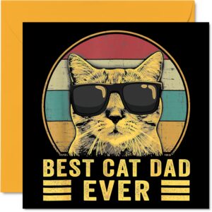 birthday cards for dad from the cat - best cat dad ever - cat fathers day card from cat for dad, funny cat dad papa pops gifts, 5.7 x 5.7 inch joke happy birthday greeting cards gift for daddy papa