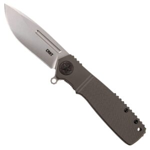 crkt homefront edc folding pocket knife: assisted open everyday carry, sandvik 12c27 plain edge blade, liner lock, aluminum handle k252gxp, dark gray