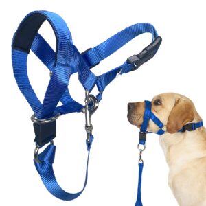 barkless no-pull head collar for dogs training & walking made easy, soft dog halter harness with expert training guide - put an end to pulling on the leash (m, blue)