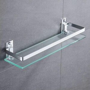 melairy bathroom glass shelf tempered glass rectangular extra thick aluminum silver sand sprayed wall mounted 9.84 inches