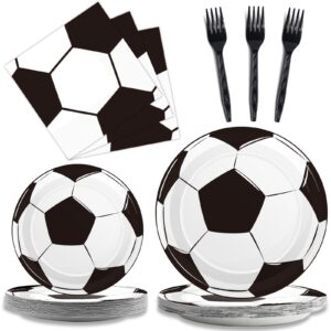 serves 24 soccer birthday party plates napkins soccer party supplies tableware paper dinnerware decoration for birthday party baby shower for soccer fans, totally 96pcs