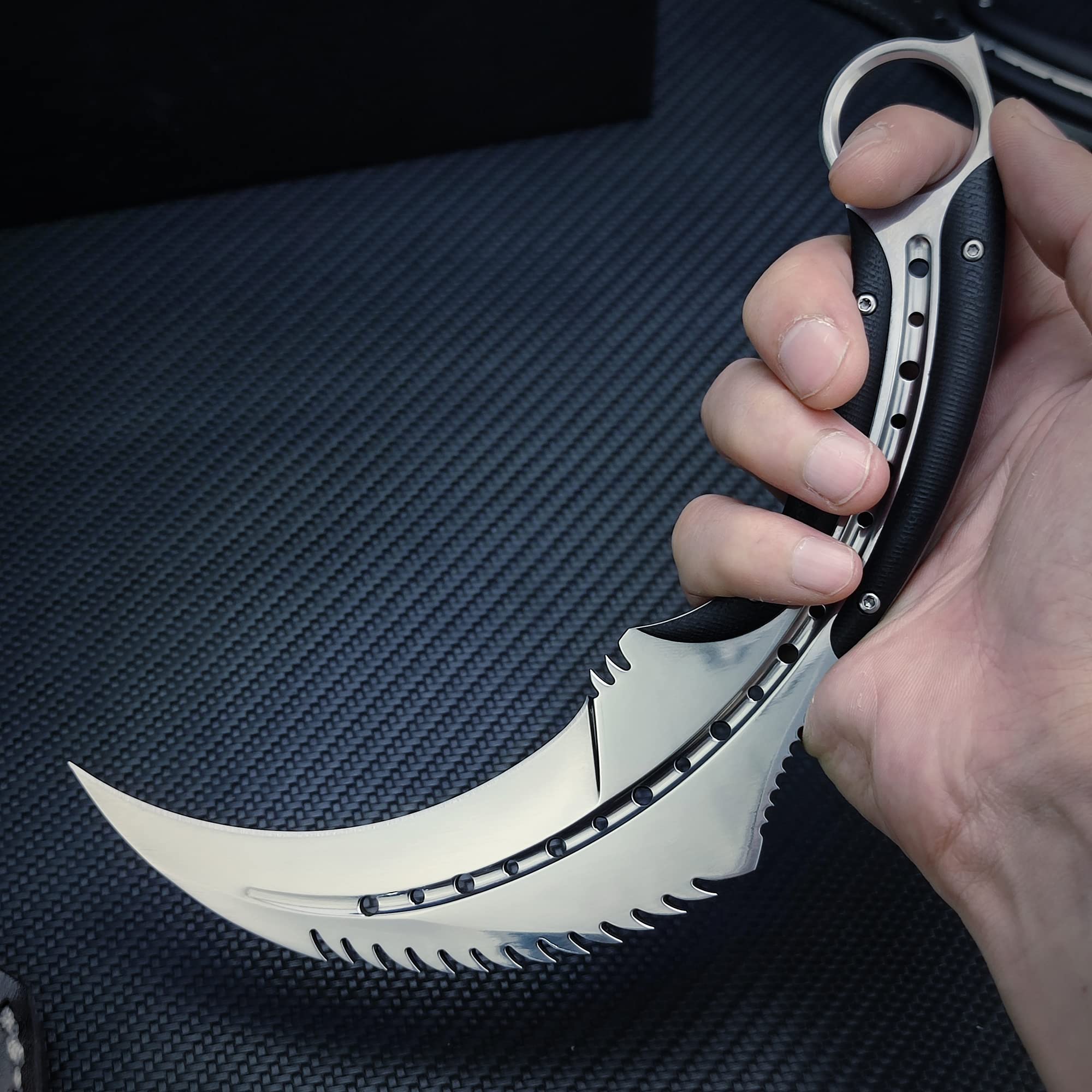 HUAAO Karambit Knife With Leather Sheath Fixed Blade Talon Curved Tiger Claw (leather sheath)