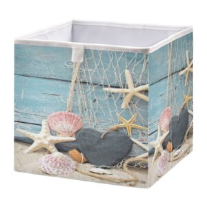 kigai beach seashell open home storage bins, for home organization and storage, toy storage cube, collapsible closet storage bins, with small handles, 11.02" l x 11.02" w x 11.02" h