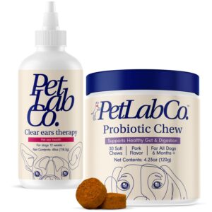 petlab co - dog ear yeast bundle: soft chew dog probiotics for gut health, yeast production, itchy ears, itchy skin, seasonal allergies & clear ears therapy ear cleaner for dogs