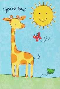 you're two - happy 2nd birthday greeting card with giraffe - 2 years old