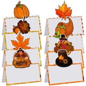 48 pieces thanksgiving place cards thankful greeting cards maple leaf pumpkin turkey witch hat seating name tags fall placecard holders autumn table tent cards for dinner place setting party supplies